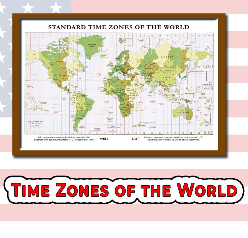 World Time Zones Map Printable Poster (digital Download) - Etsy