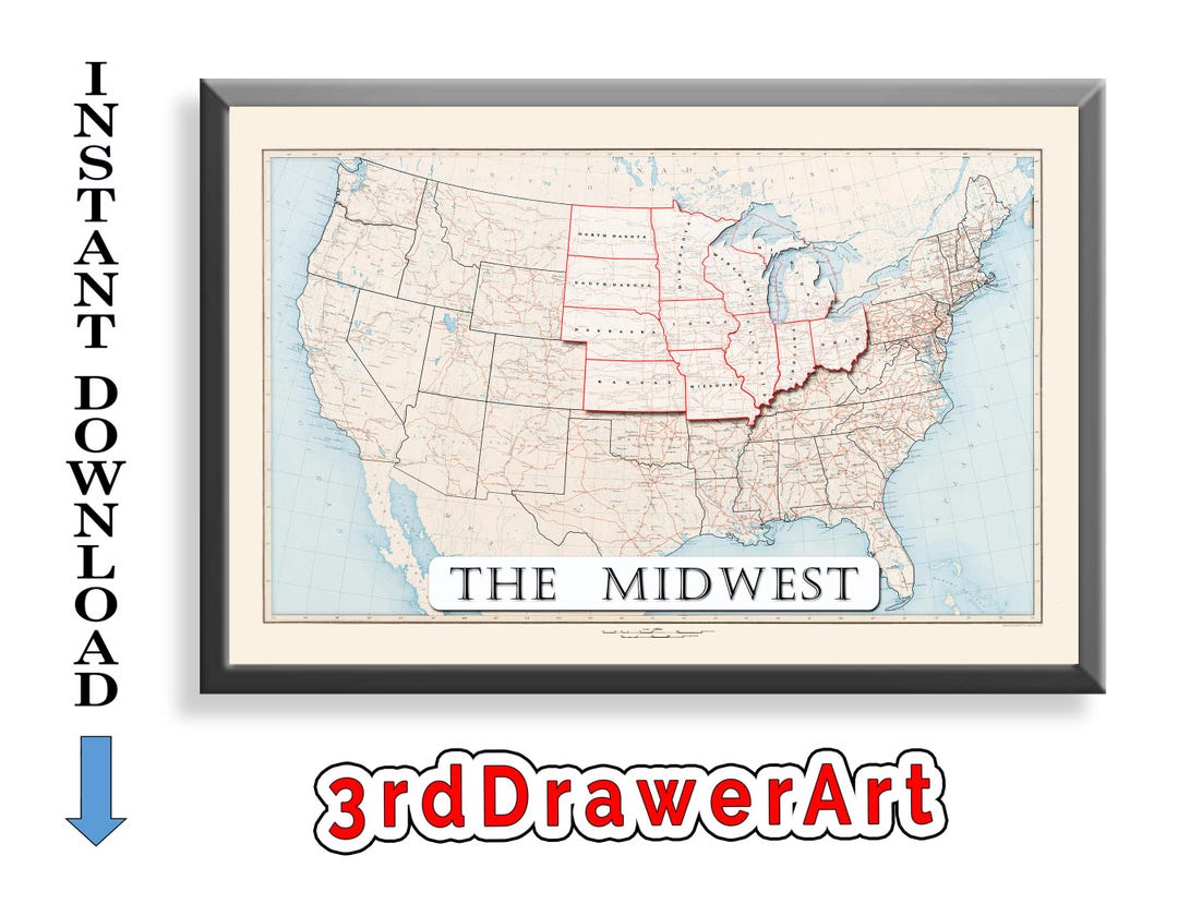 Map of America’s Midwest, (digital Download) - Etsy