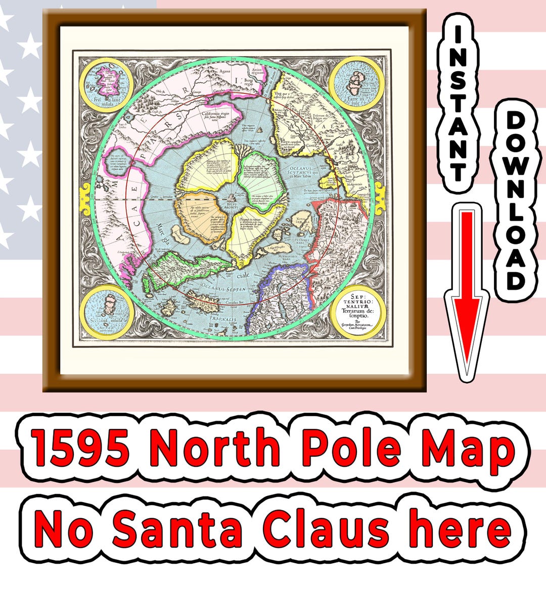 1595 Gerard Mercator North Pole Map Printable Wall Art (digital ...