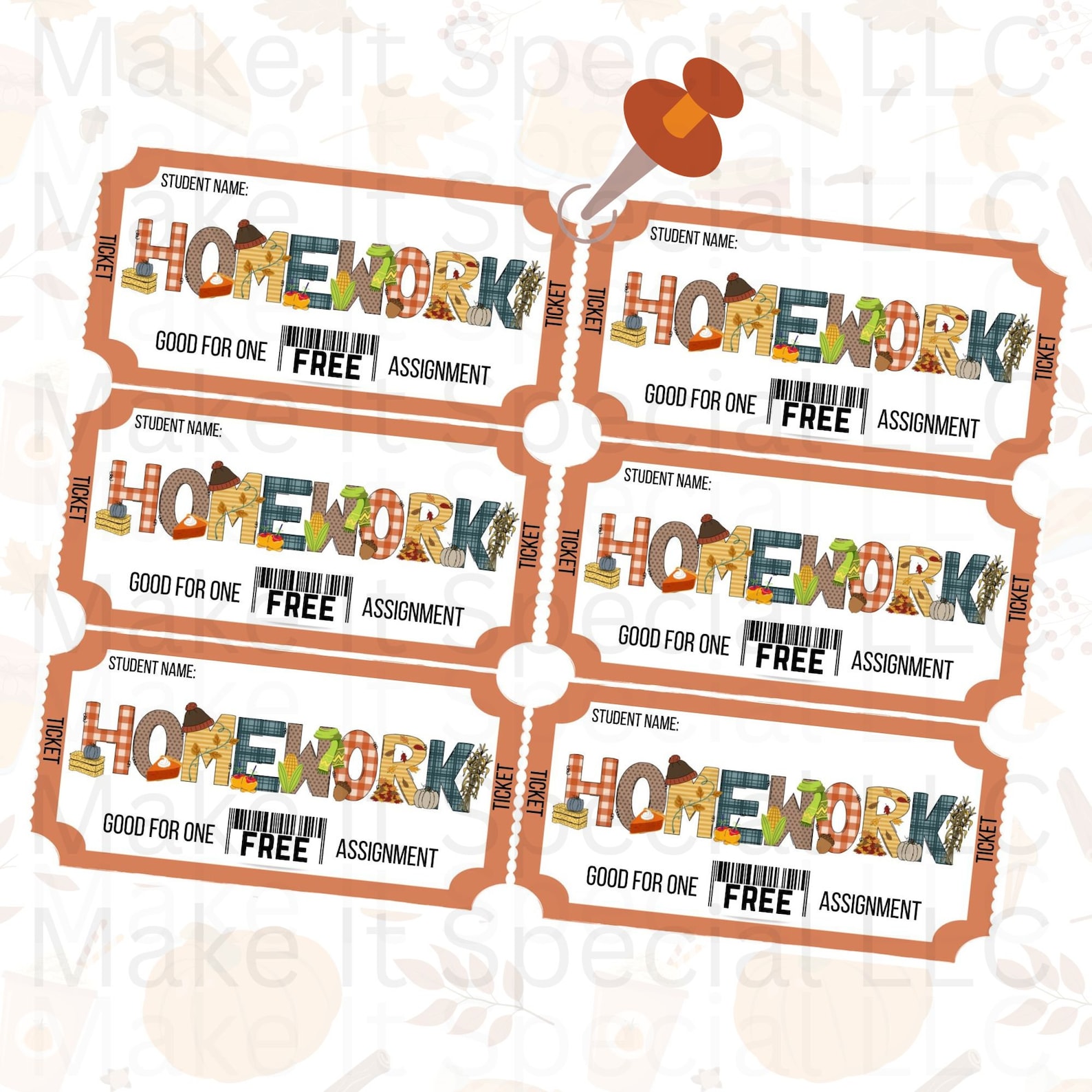 Thanksgiving Free Homework Pass | Teacher Gifts Box | Homework Coupon ...