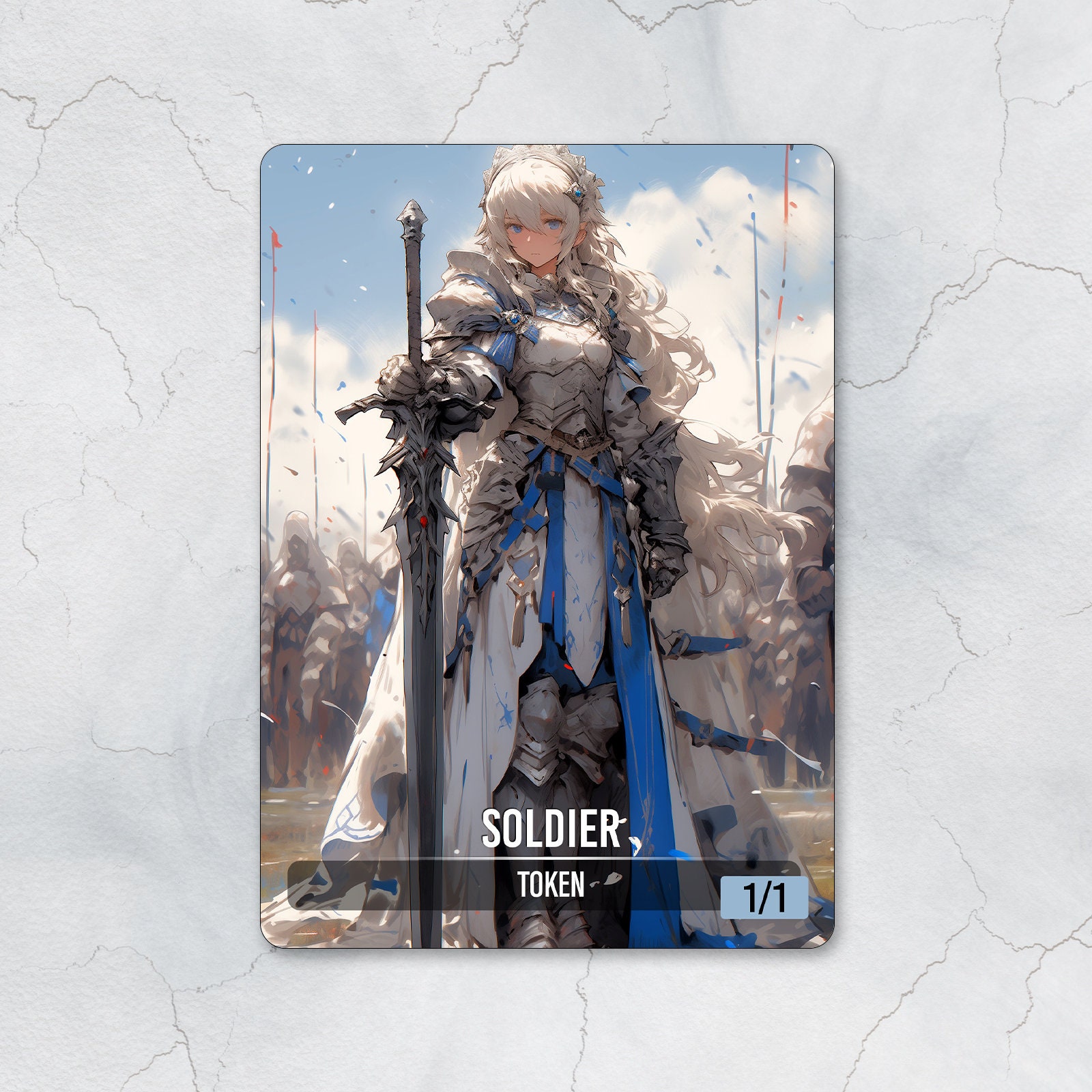 SOLDIER Token 1/1 White and Blue, Custom Art Token Anime Style Graceful ...