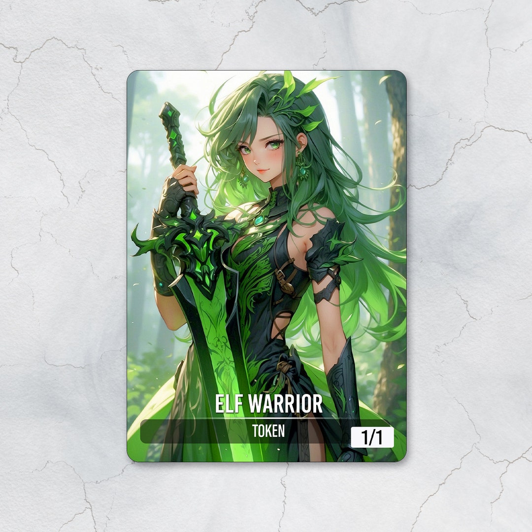 ELF WARRIOR Token 1/1 GREEN, Custom Art Token Anime Style Majestic ...