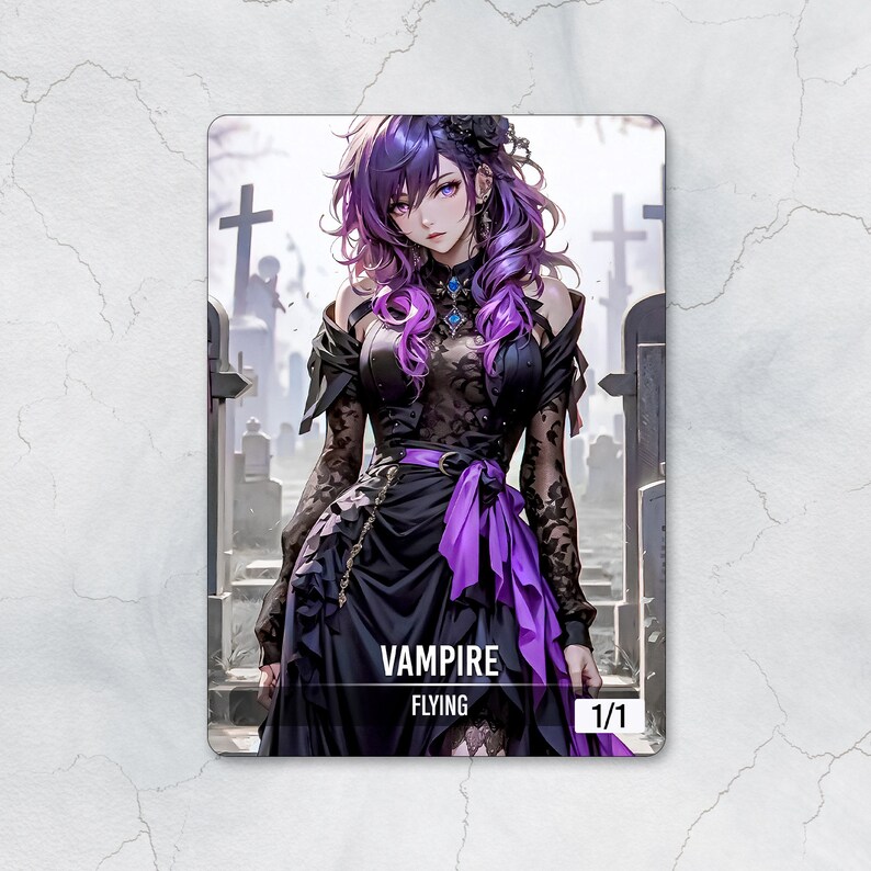 VAMPIRE Token 1/1 Purple, Custom Art Token Anime Style Ethereal Vampire ...