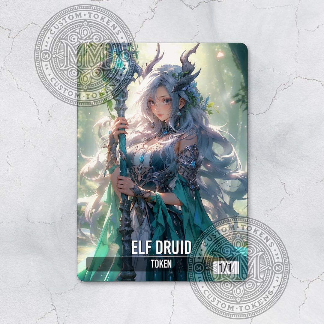 Elf Druid Token - Green - Custom Art Token - Anime Style - Elegant Elf ...