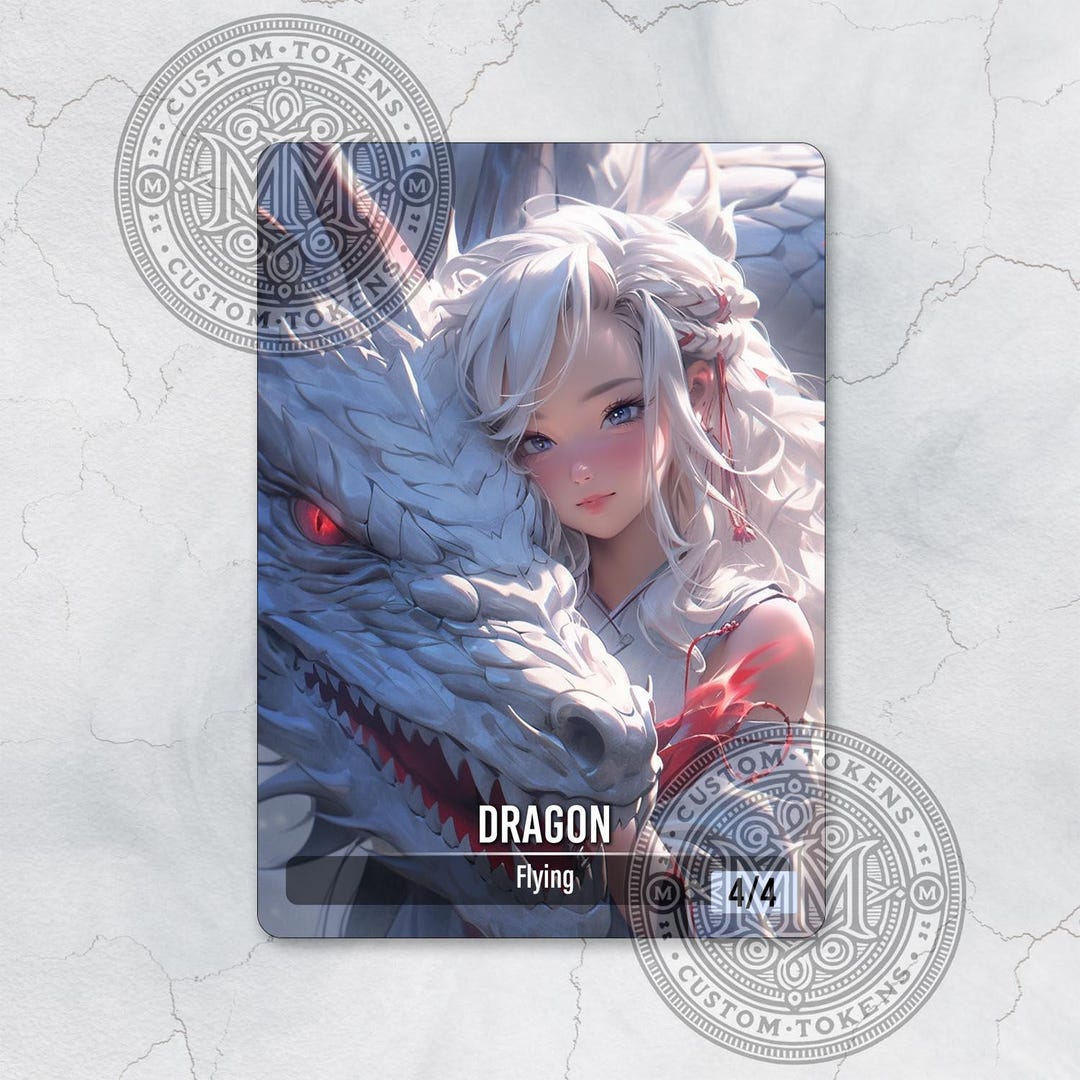Dragon Token - BLUE - Custom Art Token - Anime Style - White Dragon - Etsy