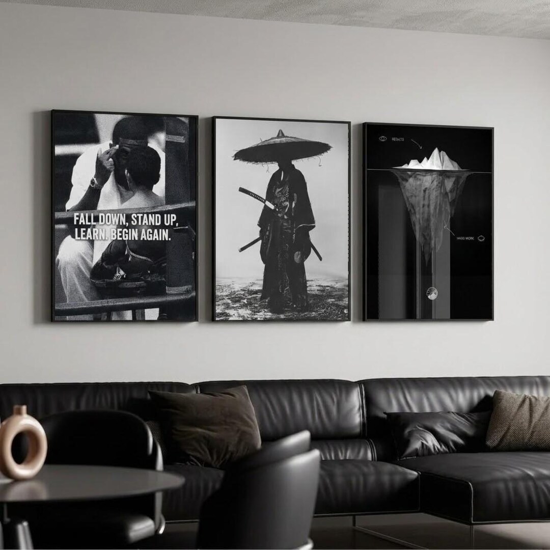 Motivational Wall Art Set of 3, Samurai Poster, Iceberg Illusion ...