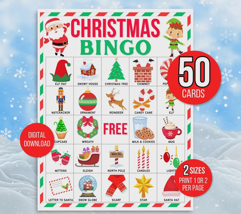 100 Christmas Bingo Cards Printable | Kids & Adults Holiday Party Game ...