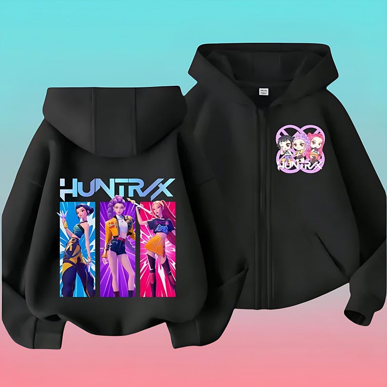 Kpop Demon Hunter Kids Zipper Hoodie | Rumi, Zoey, Mira Huntrix Hoodie ...