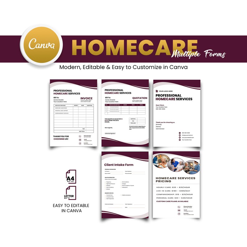 Homecare Canva Templates Bundle | Marketing Forms, Flyers, Business ...