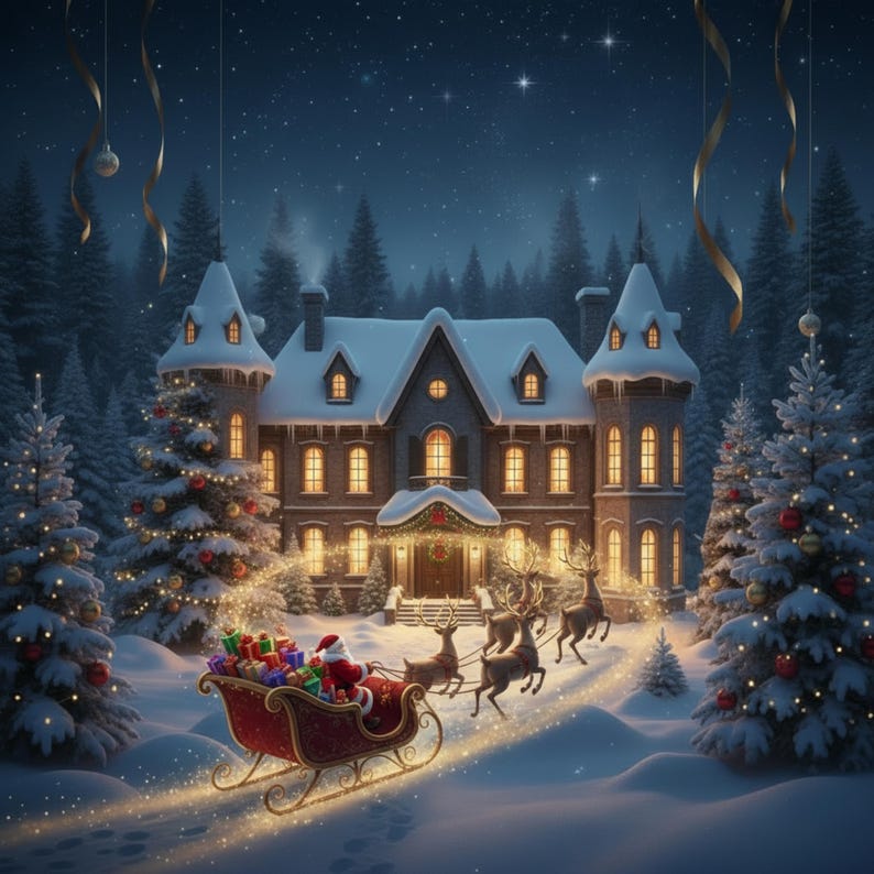 Santa Sleigh and Reindeer Clipart, Christmas PNG Bundle, Winter Holiday ...