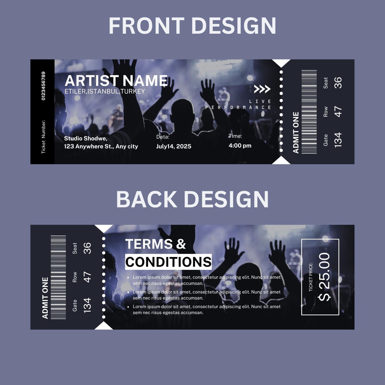 Editable Event Ticket Template Canva Concert Ticket Design Printable ...