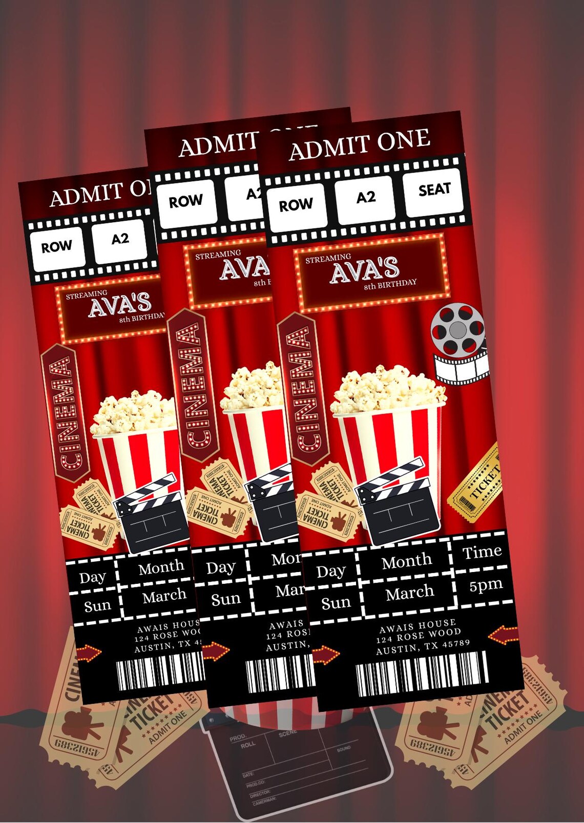 Editable Movie Ticket Template | Movie Night Ticket | Valentine Movie ...