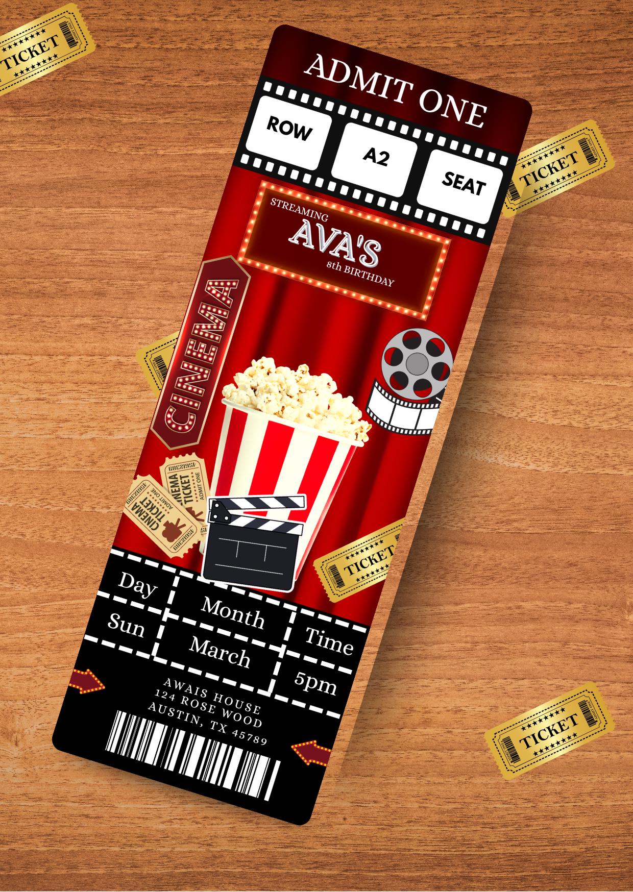 Editable Movie Ticket Template | Movie Night Ticket | Valentine Movie ...