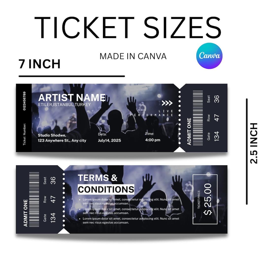 Editable Event Ticket Template Canva Concert Ticket Design Printable ...