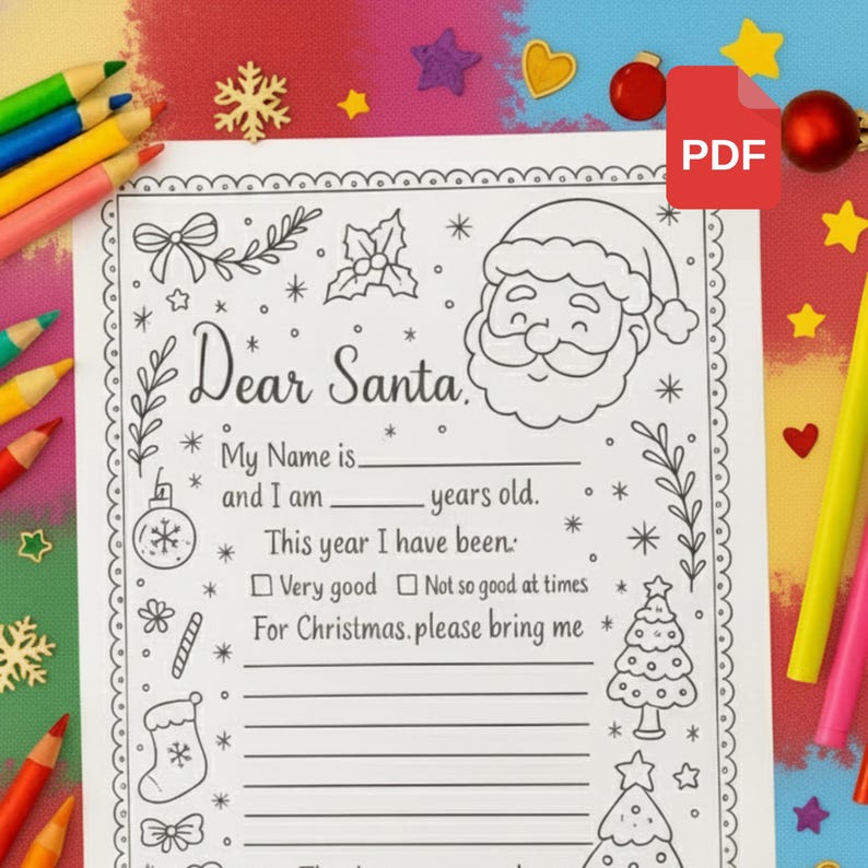 Letter to Santa Coloring Page Printable | Christmas Wish List for Kids ...