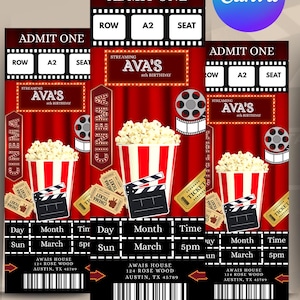 Editable Movie Ticket Template | Movie Night Ticket | Valentine Movie ...