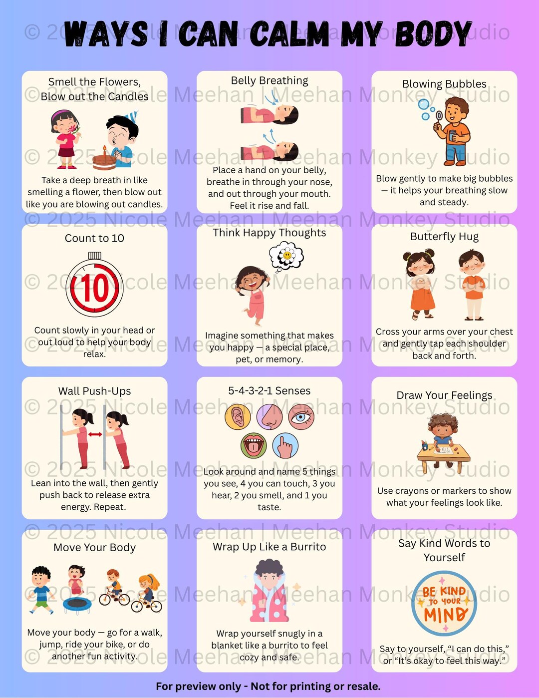 Ways I Can Calm My Body Printable | Emotional Regulation Poster | Calm ...