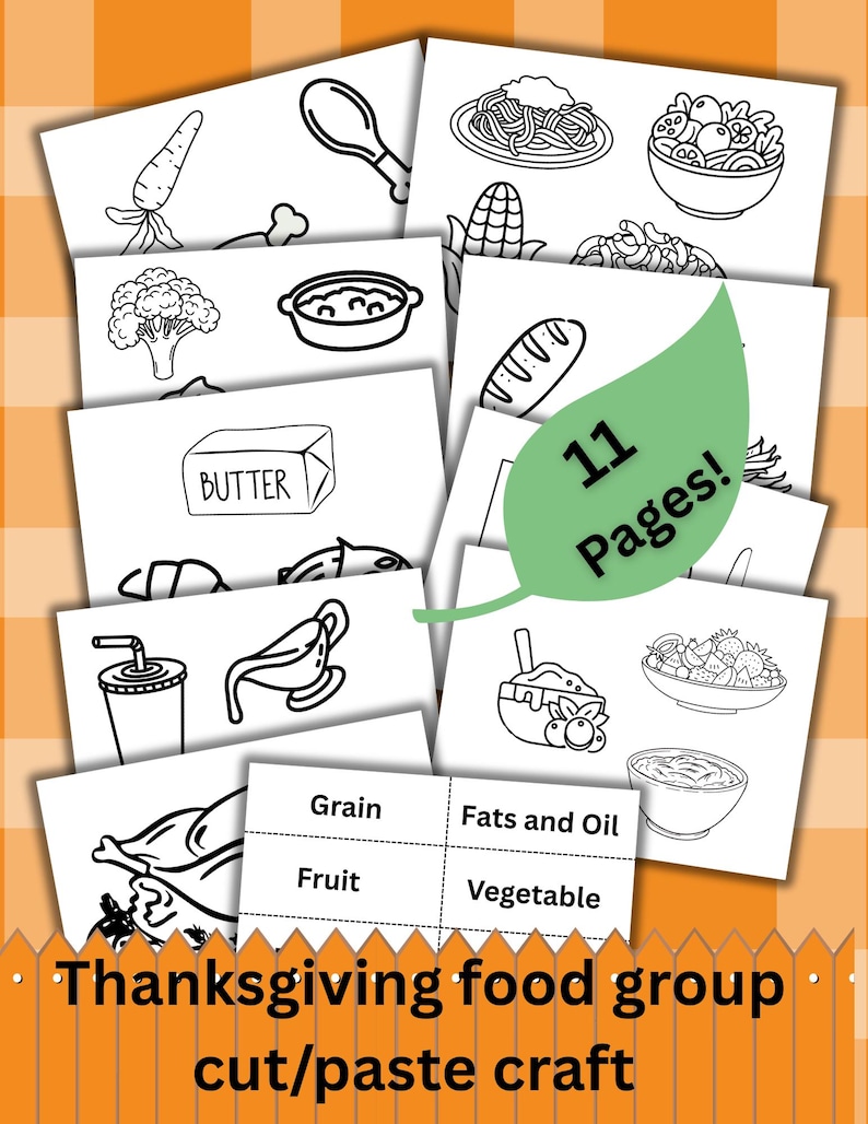 Thanksgiving Kids Craft, Food Group Cut and Paste Printable (digital ...