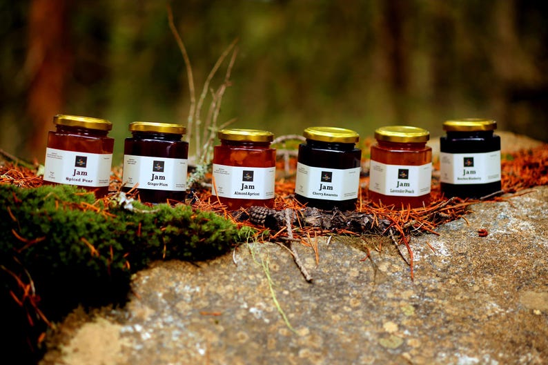 Gourmet Jam Sampler: Almond Apricot, Bourbon Blueberry, Ginger Plum ...