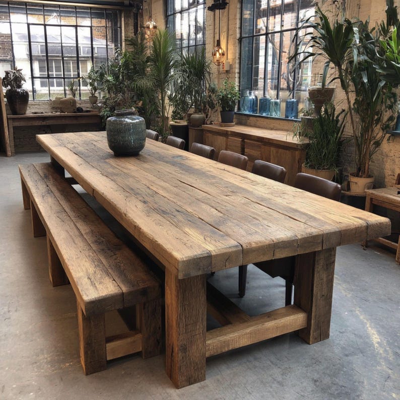Handgemaakte live-edge walnoothouten eettafel, massief houten rustieke ...