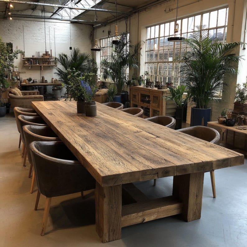 Handgemaakte live-edge walnoothouten eettafel, massief houten rustieke ...