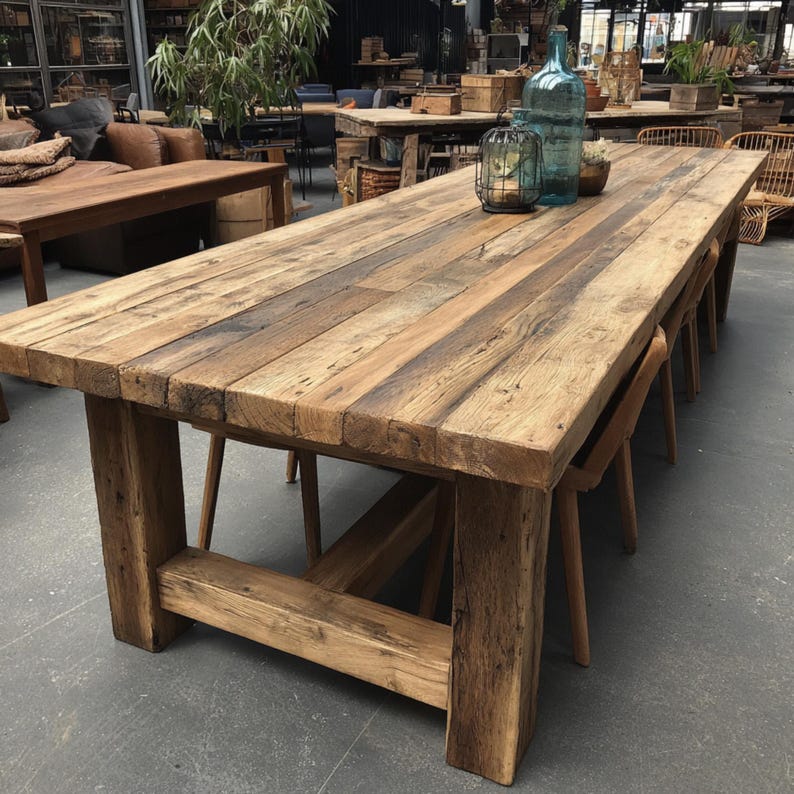 Handgemaakte live-edge walnoothouten eettafel, massief houten rustieke ...