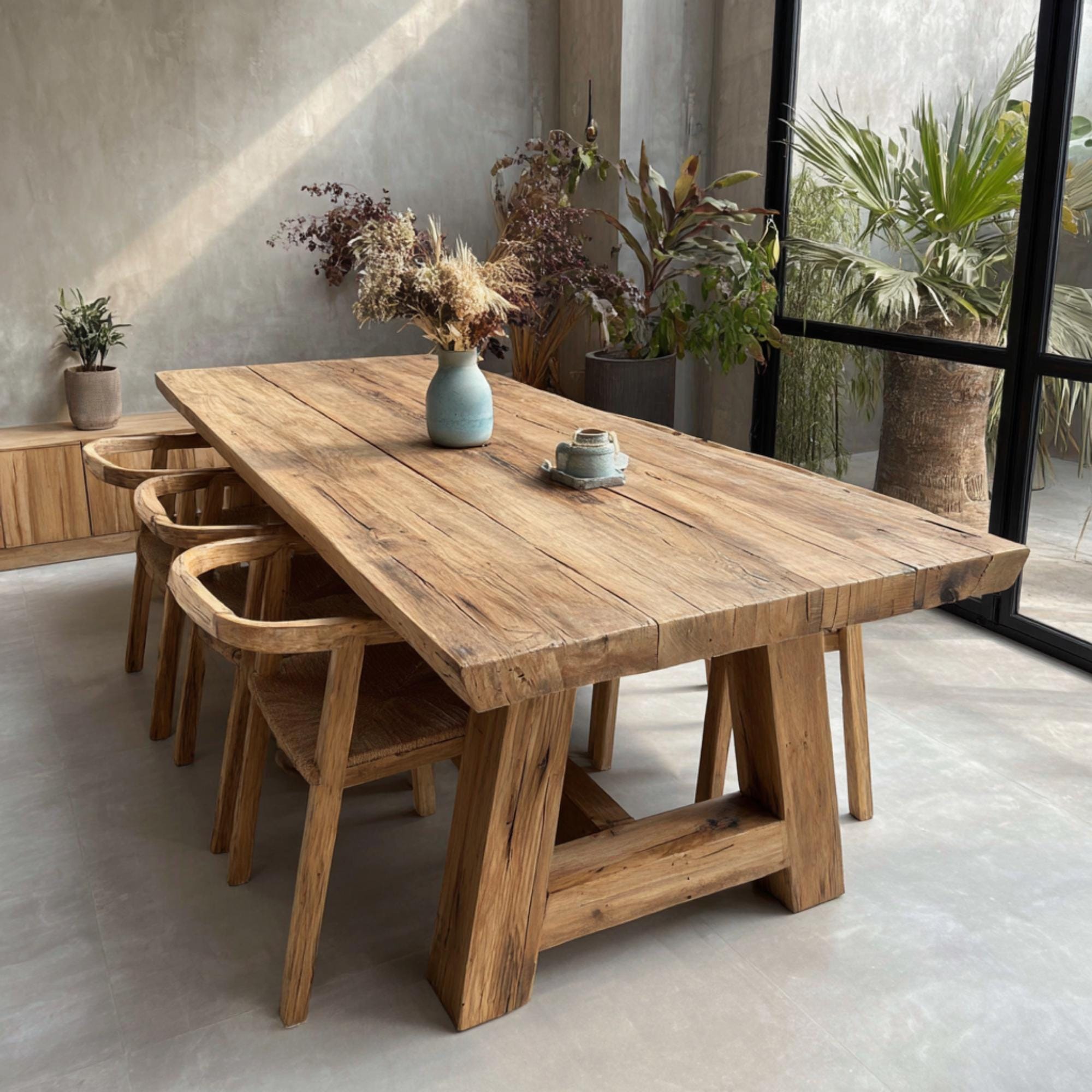 Farmhouse Wooden Live Edge Table, Handmade Solid Walnut Dining Table ...
