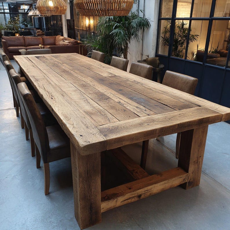 Massief houten rustieke eettafel, handgemaakte tafel van walnotenhout ...