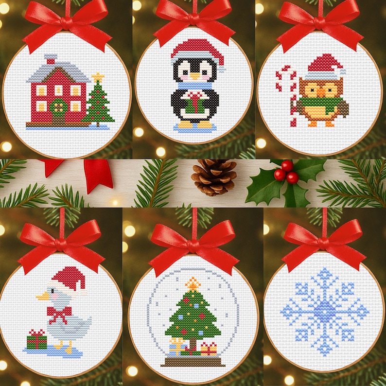 Mini Christmas Cross Stitch Set • 6 Small Patterns •holiday Ornament ...