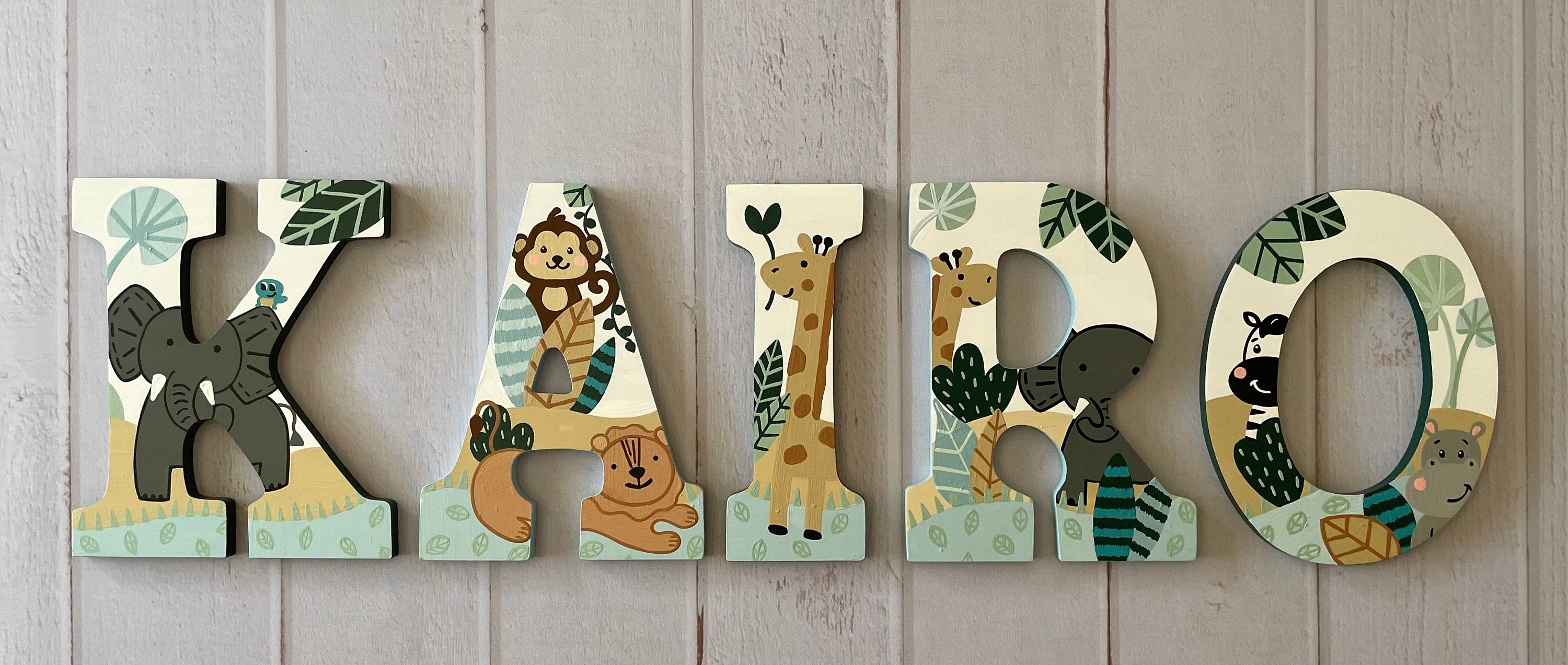 Custom Painted Jungle Themed Hanging Letters - Elephants / Lions ...