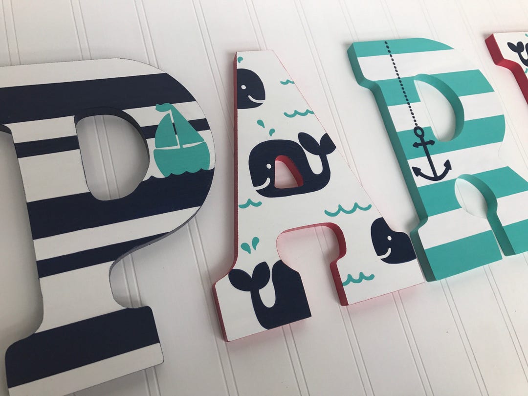 Custom Painted Boy's Wall Letters - Whale / Nautical Theme - Etsy
