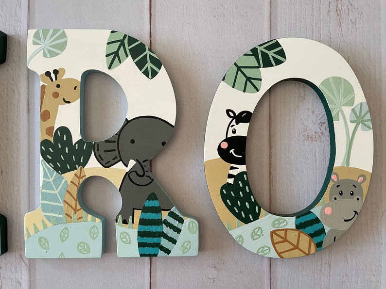 Custom Painted Jungle Themed Hanging Letters Elephants / - Etsy
