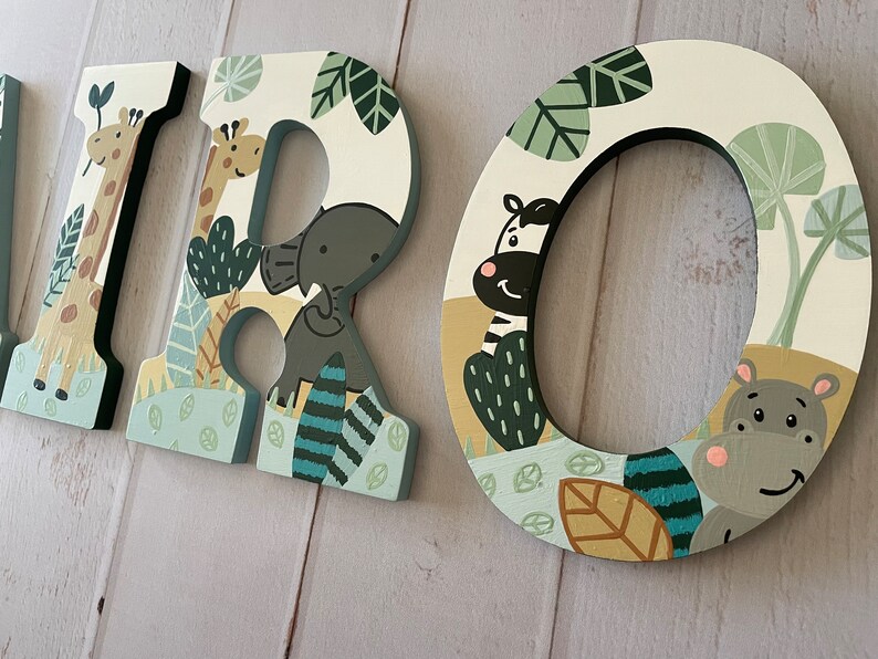 Custom Painted Jungle Themed Hanging Letters Elephants / - Etsy