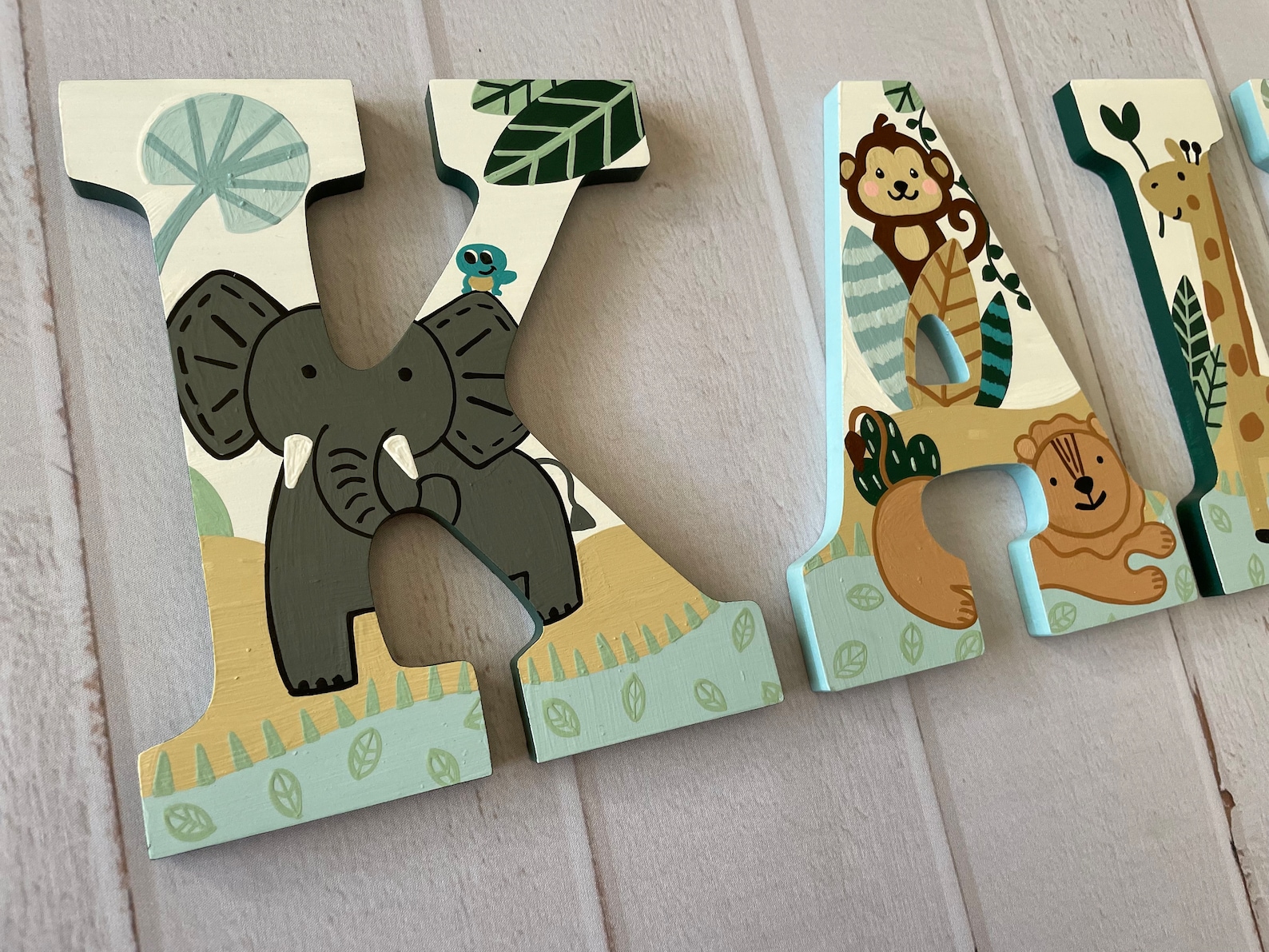 Custom Painted Jungle Themed Hanging Letters Elephants / - Etsy