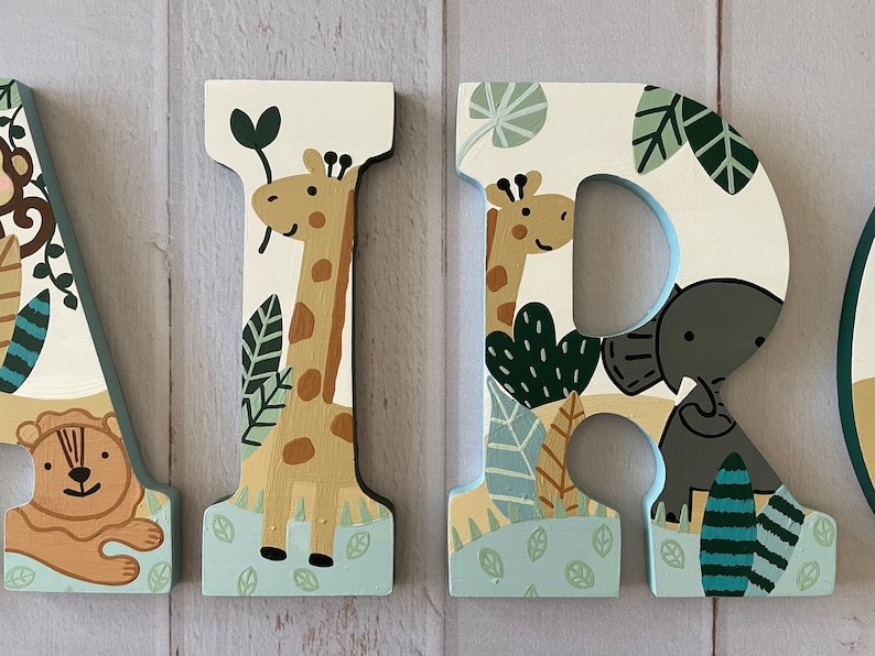 Custom Painted Jungle Themed Hanging Letters Elephants / - Etsy
