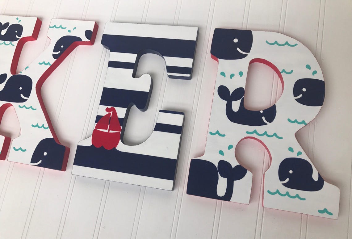 Custom Painted Boy's Wall Letters Whale / Nautical Theme | Etsy