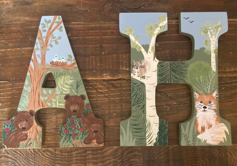 Custom Painted Woodland Forest Themed Hanging Letters - Etsy