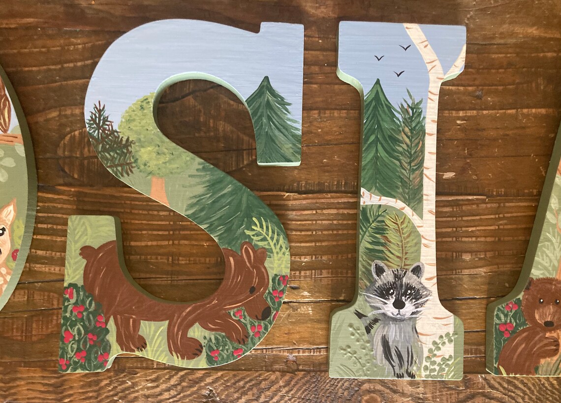 Custom Painted Woodland Forest Themed Hanging Letters - Etsy