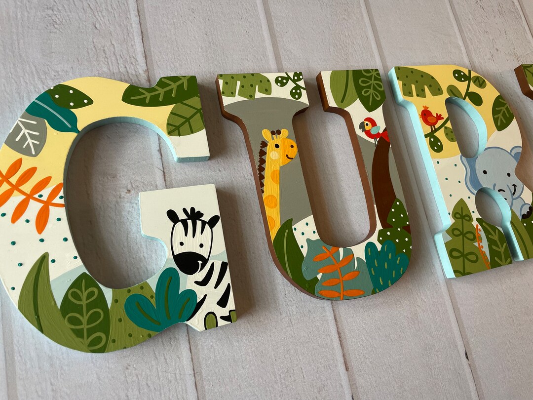 Custom Painted Hanging Wall Letters - Jungle Animals / Mighty Jungle ...