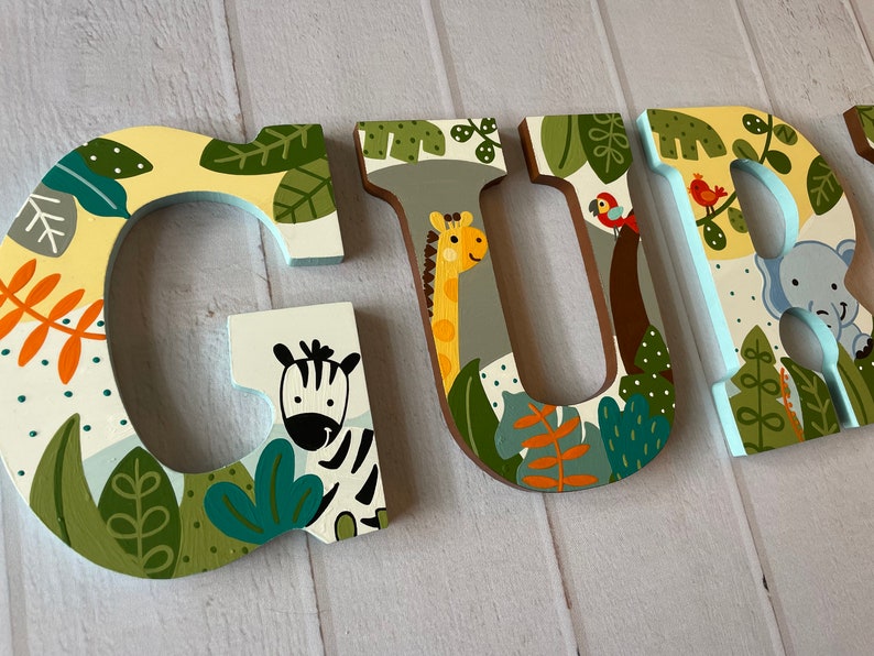 Custom Painted Hanging Wall Letters Jungle Animals / Mighty - Etsy