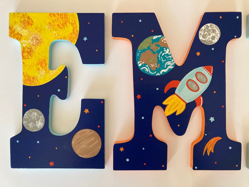 Custom Painted Childrens Letters Solar System / Space | Etsy