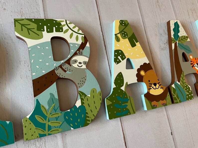 Custom Painted Hanging Wall Letters Jungle Animals / Mighty - Etsy