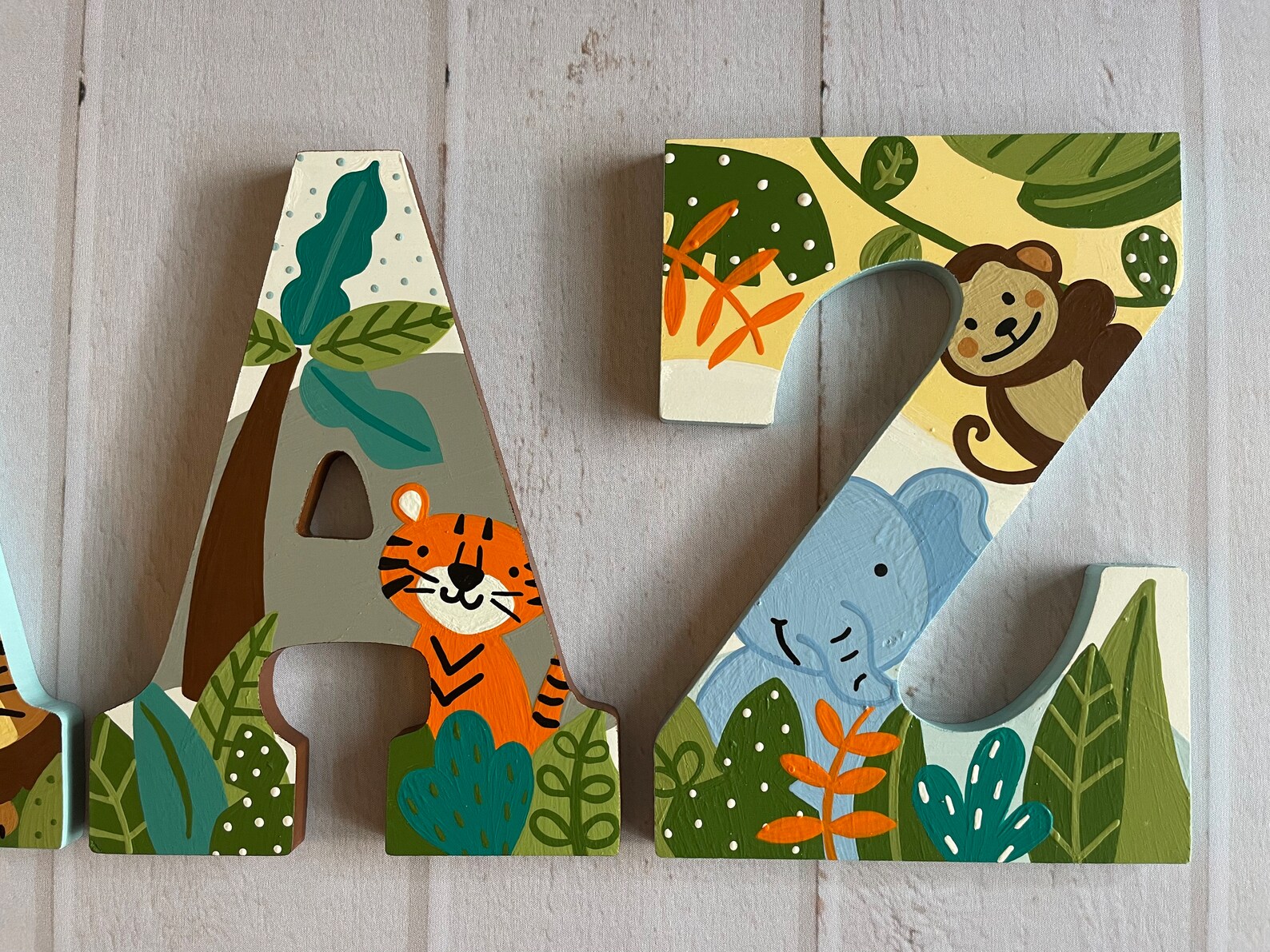 Custom Painted Hanging Wall Letters Jungle Animals / Mighty - Etsy
