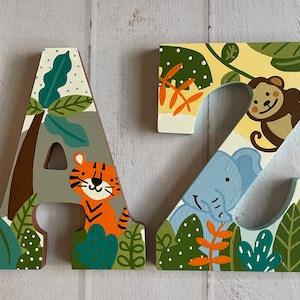 Custom Painted Hanging Wall Letters - Jungle Animals / Mighty Jungle ...