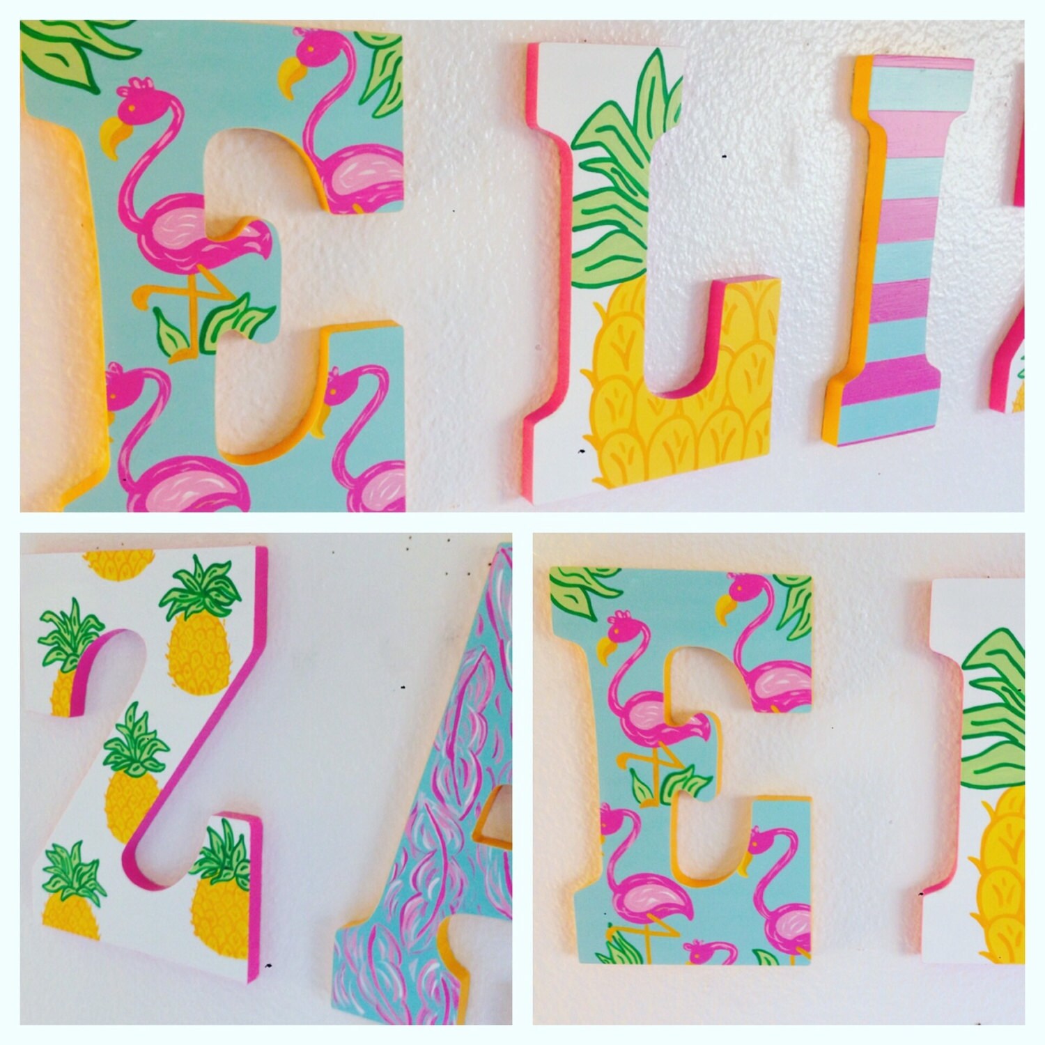 Custom Painted Girl's Letters Flamingos / Pineapples - Etsy