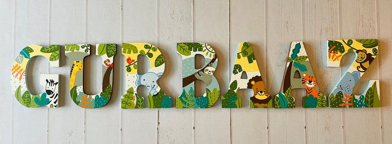 Custom Painted Hanging Wall Letters - Jungle Animals / Mighty Jungle ...