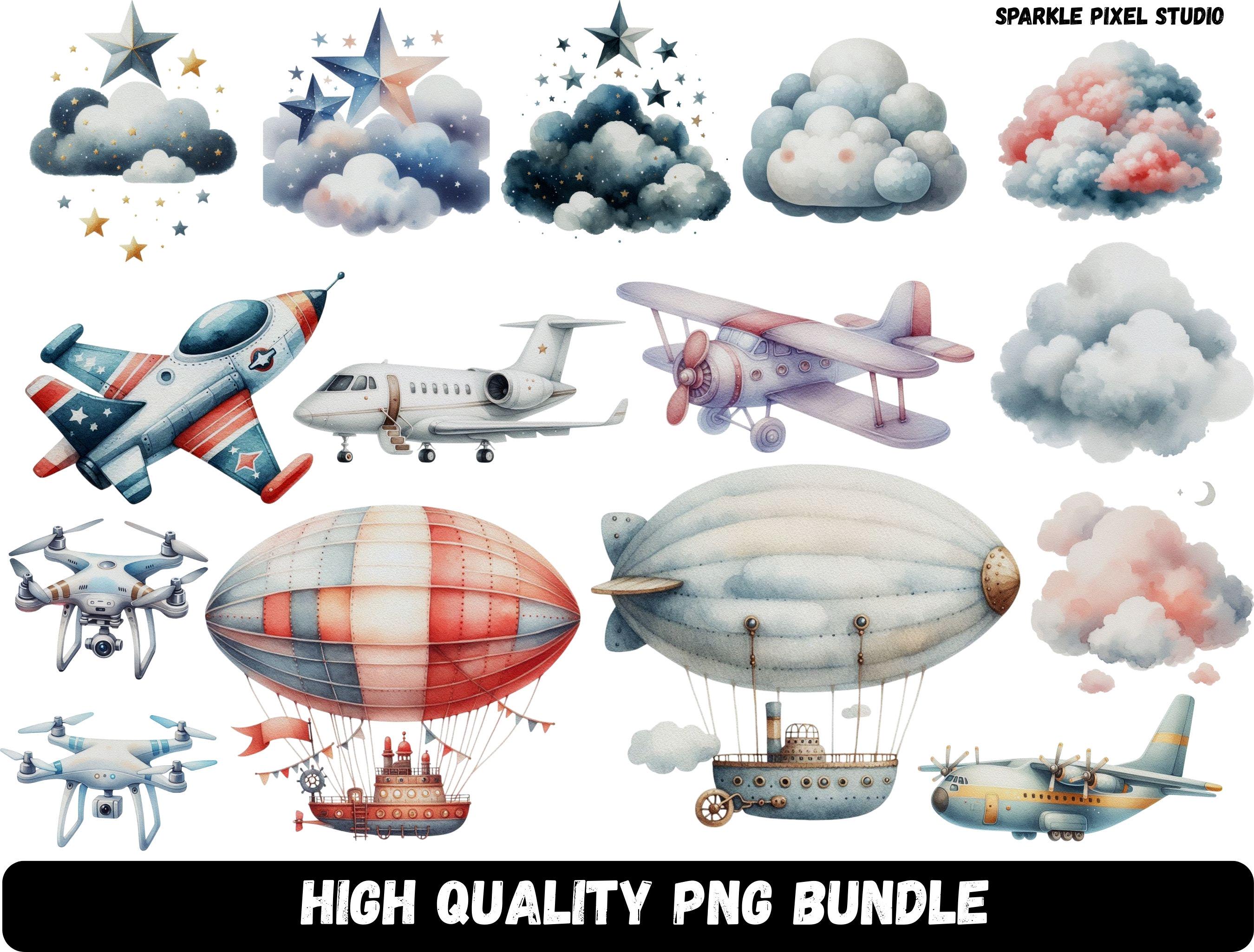 Watercolor Airplanes Clipart Bundle, Cargo Plane Clipart, Aircraft ...