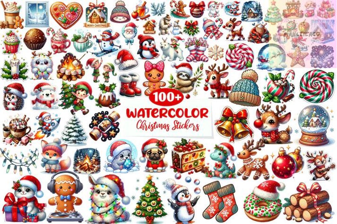 100 Christmas Stickers PNG Bundle | Festive Clipart Set Xmas Sticker ...