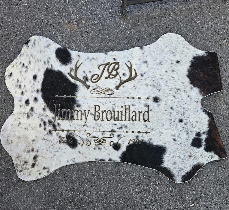 Personalized Laser Engraved Cowhide Rug – Rustic Western Decor Sign - Etsy