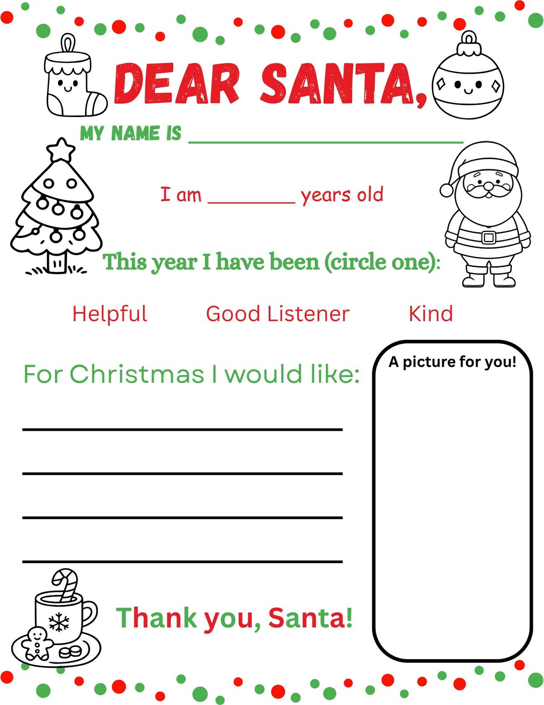 Dear Santa Letter Template for Preschoolers | Christmas Printable ...